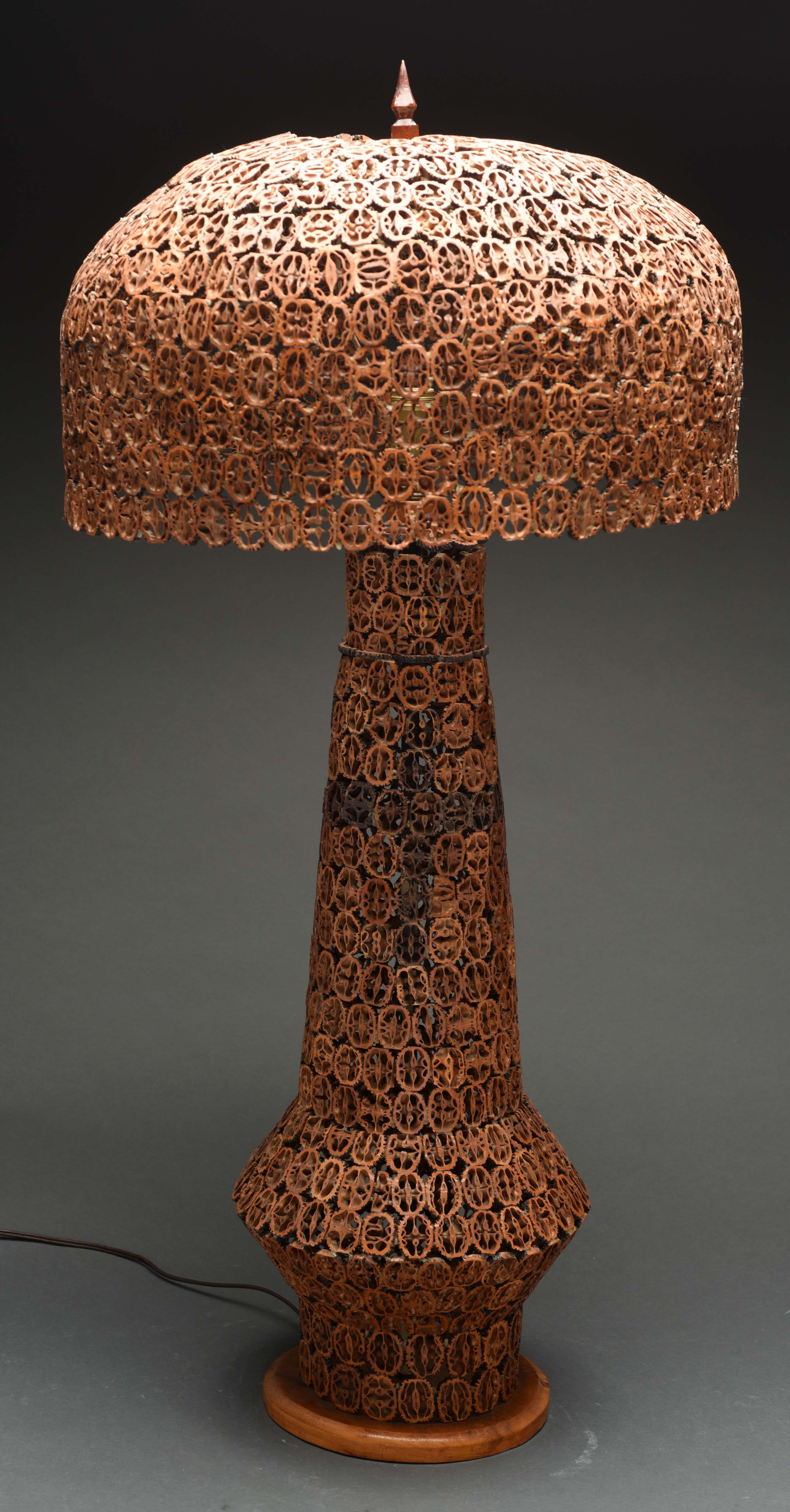 Lot Detail - WALNUT SHELL LAMPSHADE AND BASE.