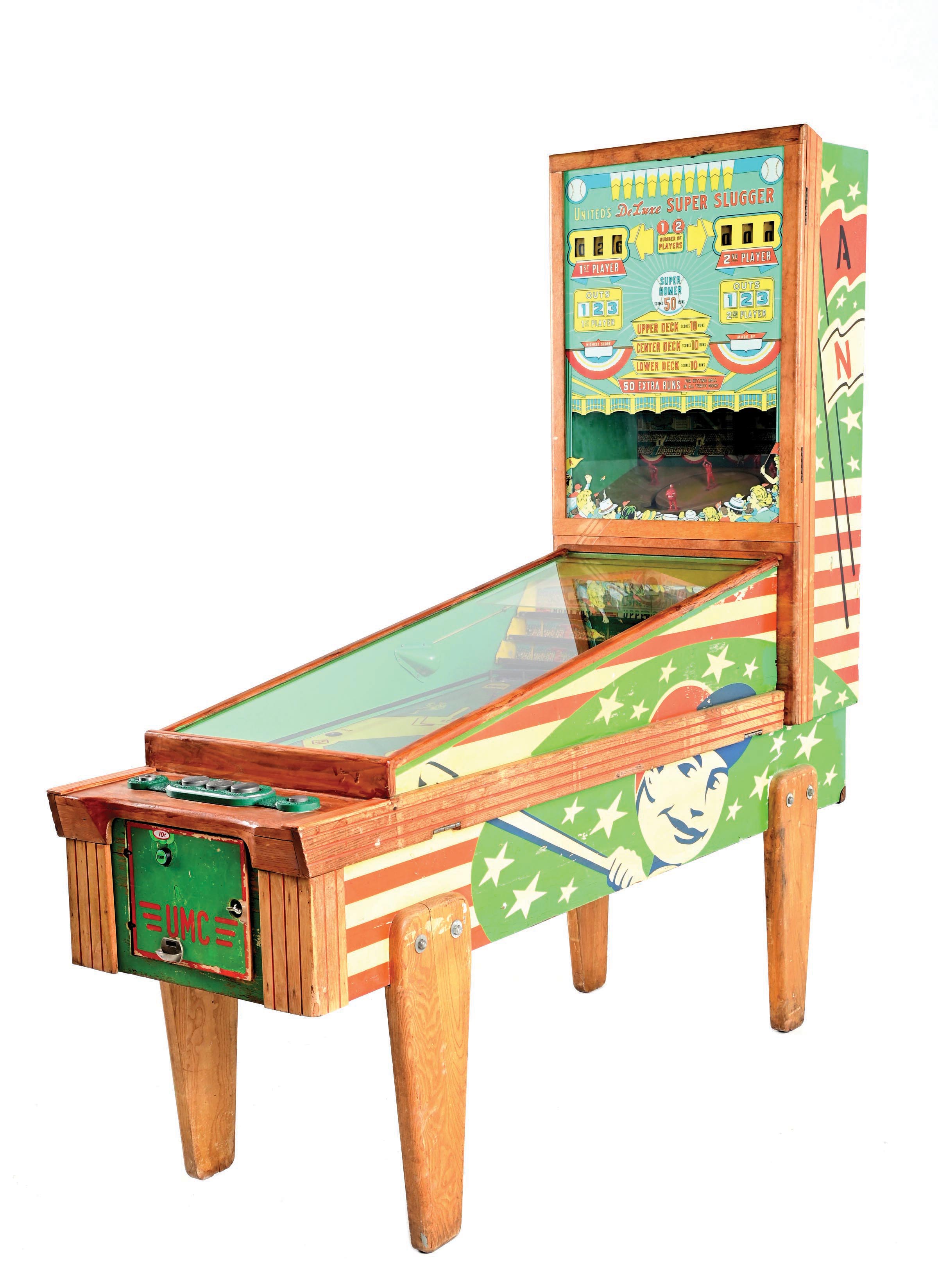 Lot Detail - 10¢ UNITED'S DELUXE SUPER SLUGGER BASEBALL ARCADE GAME