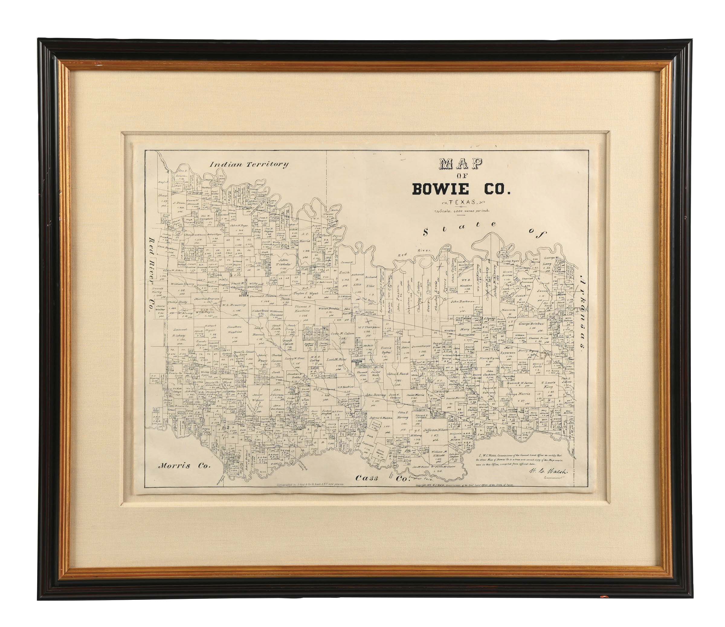 Lot Detail Framed Map Of Bowie County Texas 5597